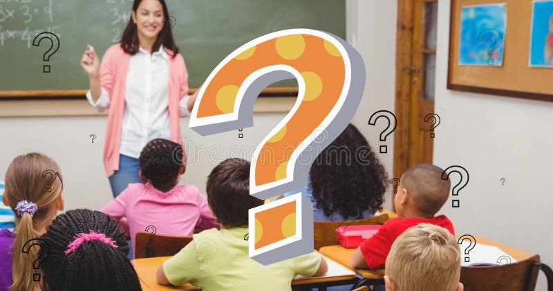 Image of Question Marks with Diverse Schoolchildren and Teacher in ...