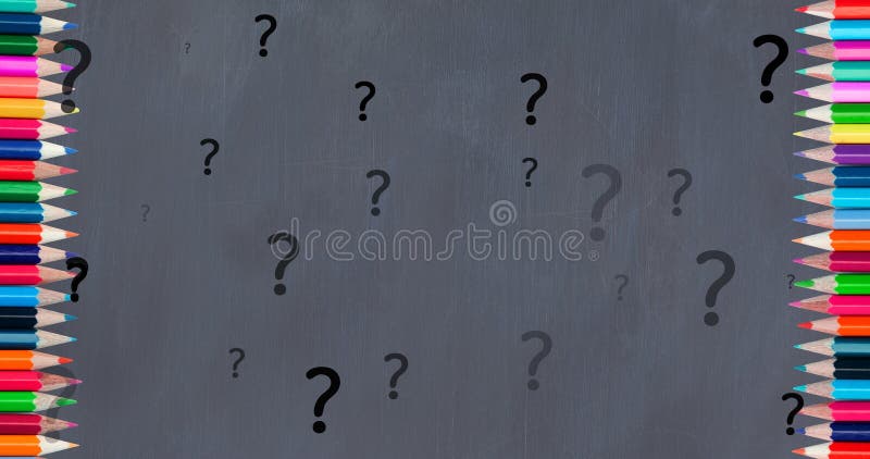 Image of Question Marks Over Crayons on Grey Background Stock ...