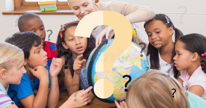 Image of Question Marks Over Diverse Schoolchildren and Teacher in ...