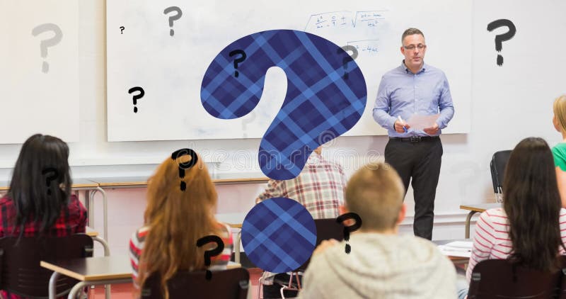 Image of Question Marks Over Diverse Students in Classroom Stock Image ...