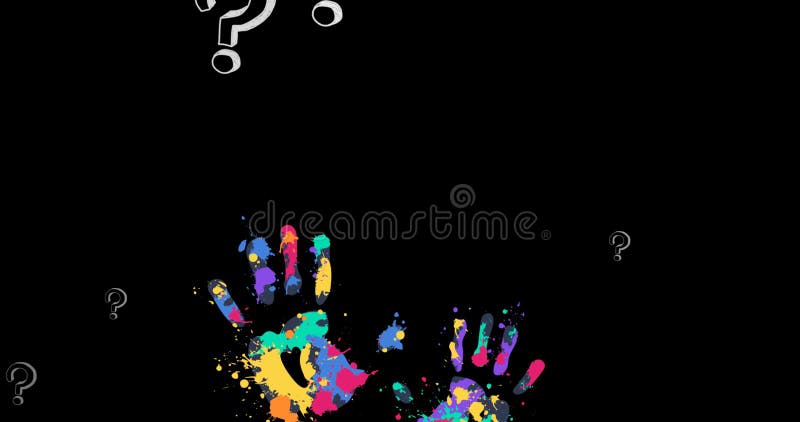 Image of Question Marks Over Handprints on Black Background Stock Photo ...