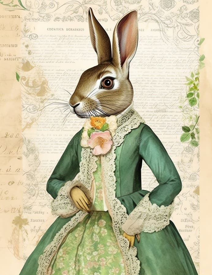 Rabbit with Clothes Animal Old Paper, Vintage Junk Journal Digital ...