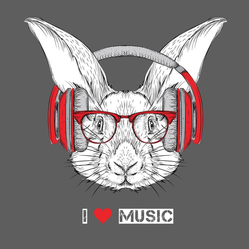 The Image of the Rabbit in the Glasses and Headphones. Vector ...