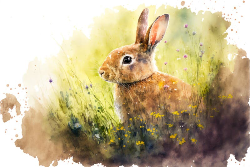 Image of a Rabbit between Spring Flowers in the Grass, Generative Ai ...