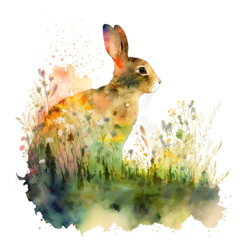 Image of a Rabbit between Spring Flowers in the Grass, Generative Ai ...