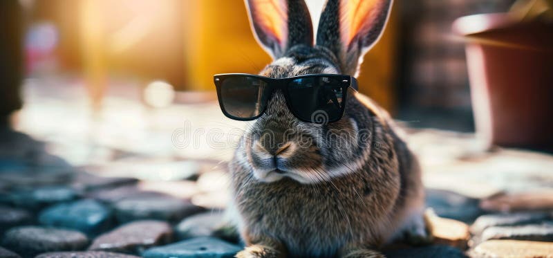 An Image of a Rabbit Wearing Sunglasses Stock Photo - Image of wearing ...