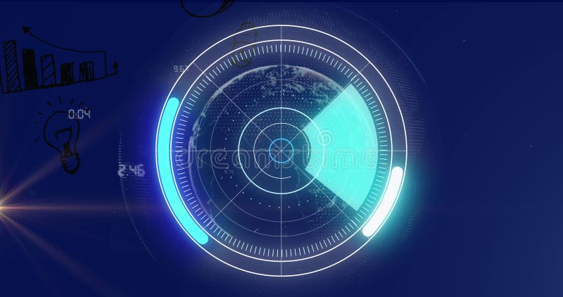 Image of Radar Rotating Over Globe Graph on Dark Blue Background Stock ...