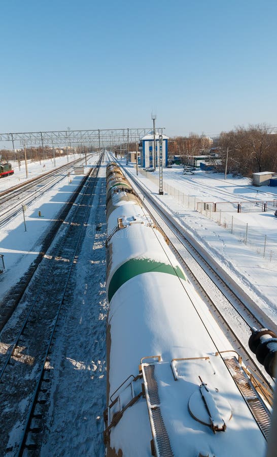 Image of the Railway Track Rails in the Snow Stock Image - Image of ...