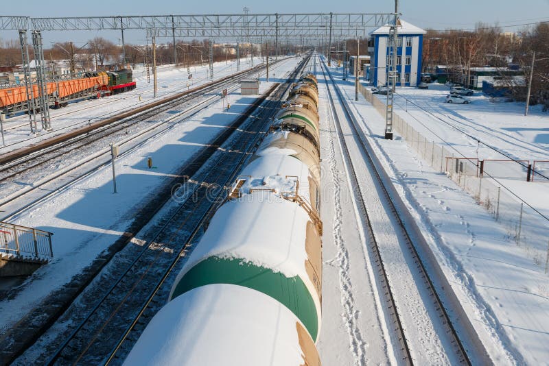 Image of the Railway Track Rails in the Snow Stock Image - Image of ...