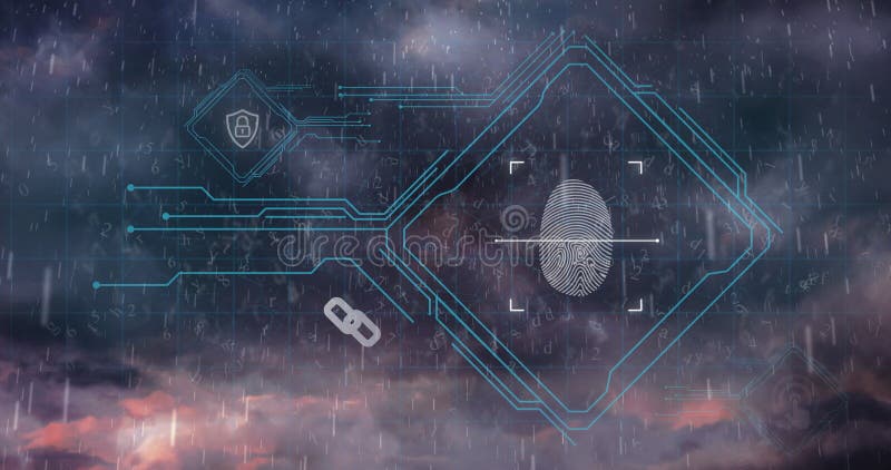 Image of Rain Falling Over Interface with Biometric Fingerprint Scanner ...