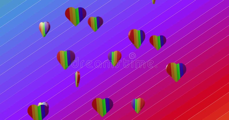 Image of Rainbow Hearts Spinning on Gradient Striped Background Stock ...