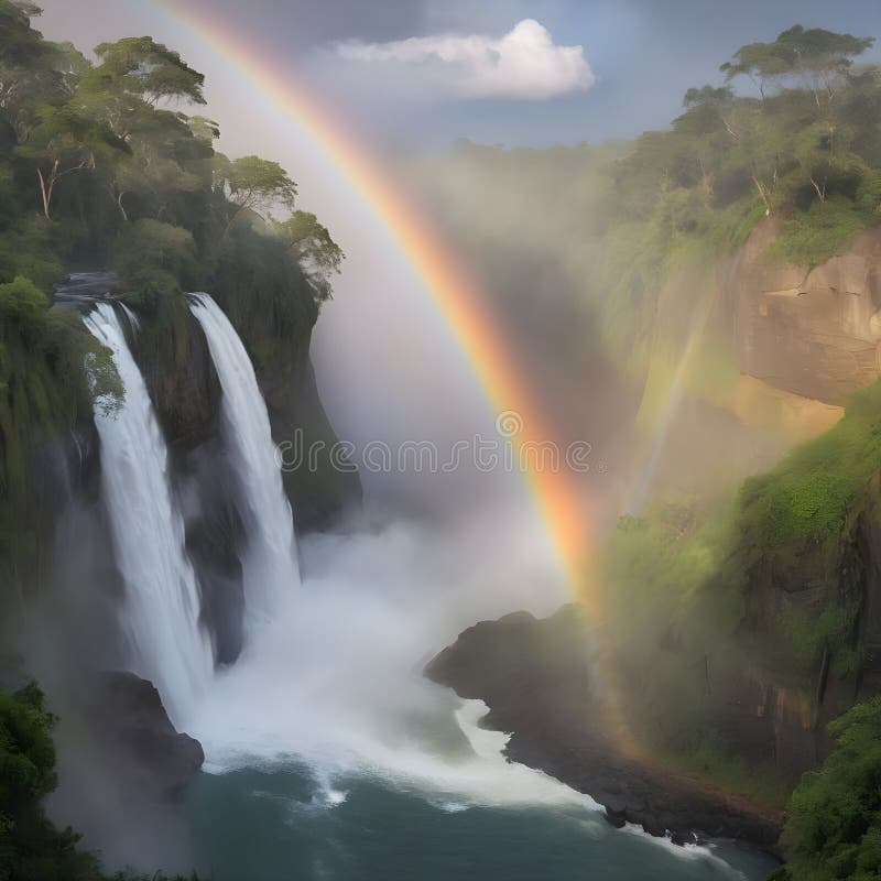 Image of a Rainbow Over a Waterfall Surrounded by Lush Vegetation ...