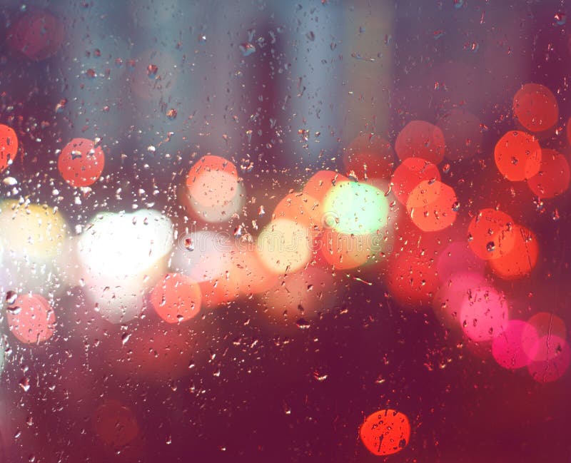 Image of Raindrops on Window at Night in the City Stock Photo - Image ...