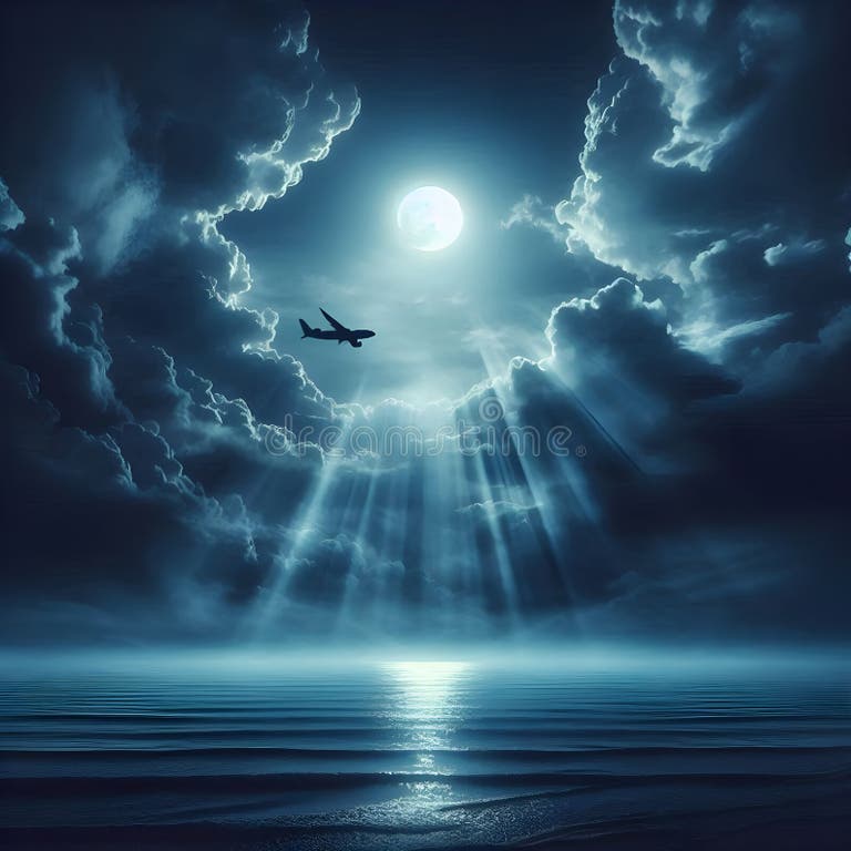 Image of Rays of Moonlight Breaking through the Cloudy Night Sky ...