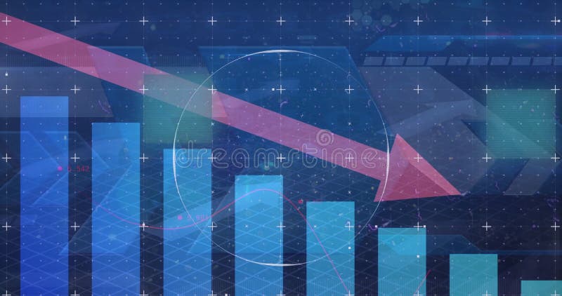 Image of Red Arrow Descending with Statistics and Data Processing on ...