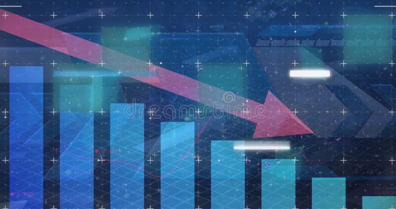 Image of Red Arrow Descending with Statistics and Data Processing on ...