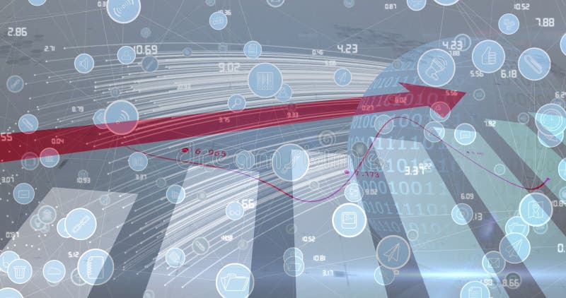 Image of Red Arrow with Statistics Processing Over Cityscape Stock ...