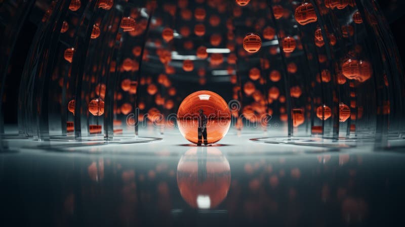 An Image of a Red Ball in a Dark Room Stock Illustration - Illustration ...