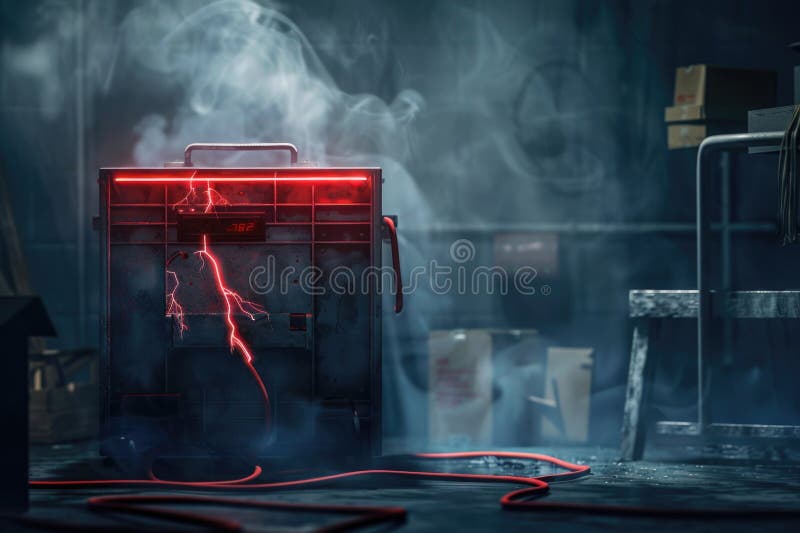 An Image of a Red and Black Electrical Device in a Dark Room. Suitable ...