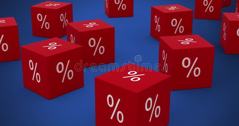 Image of Red Cubes with Per Cent Sign on Blue Background Stock ...