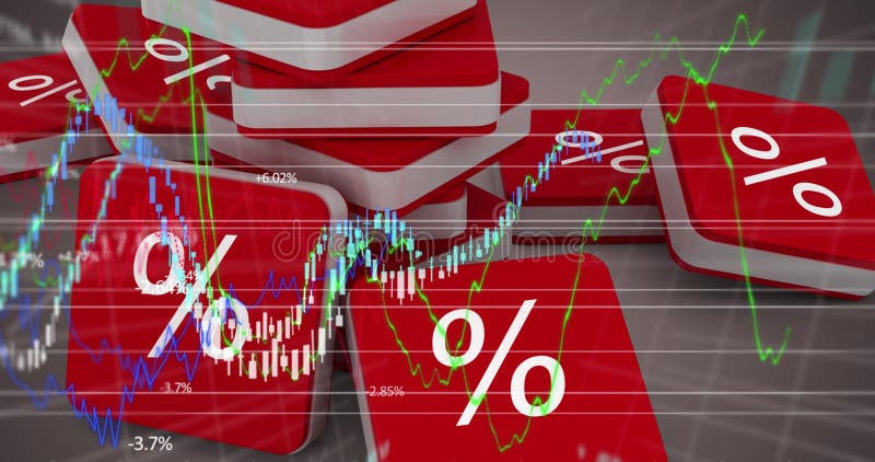 Image of Red Cubes with Per Cent Sign Over Graphs and Statistics Stock ...