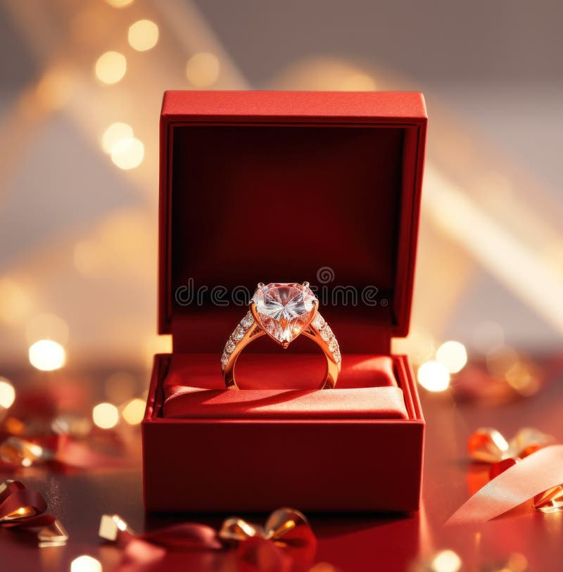 An Image of a Red Diamond Ring in a Gift Box Stock Photo - Image of ...