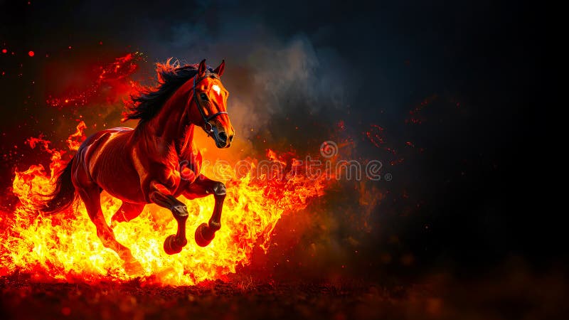 Image of a Red Fire Horse Galloping through the Flames, Symbol of the ...