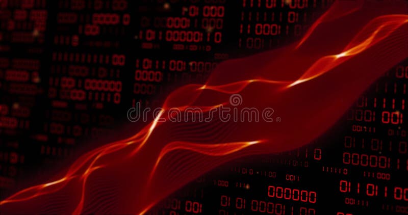 Image of Red Flowing Data Transfer and Binary Coding Over Black Background Stock Image - Image ...