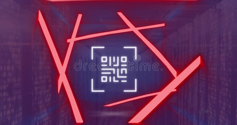 Image of Red Glowing Light Trails Over Barcode Scanner Against Mosaic ...