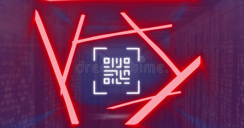 Image of Red Glowing Light Trails Over Barcode Scanner Against Mosaic ...