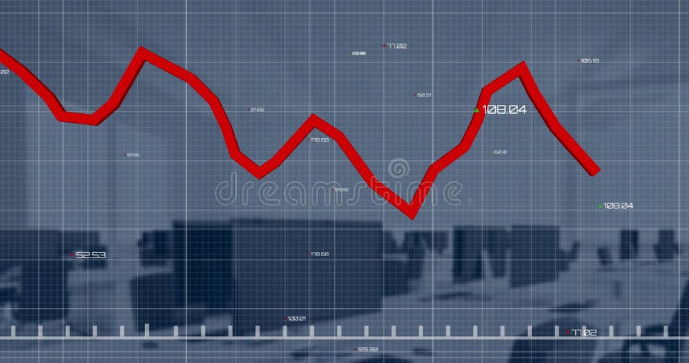 Image of Red Graph Processing Data Over Computers on Desks at Office ...