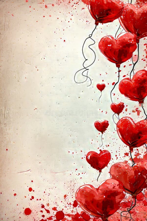 Image of Red Hearts with Black Lines Connecting Them and Red Balloons ...