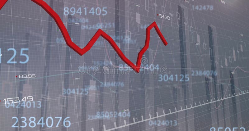 Image of Red Line and Digital Data Processing Over Grey Background ...
