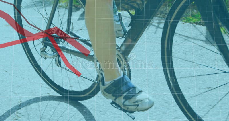 Image of Red Lines and Statistics Recording Over Low Section of Woman ...