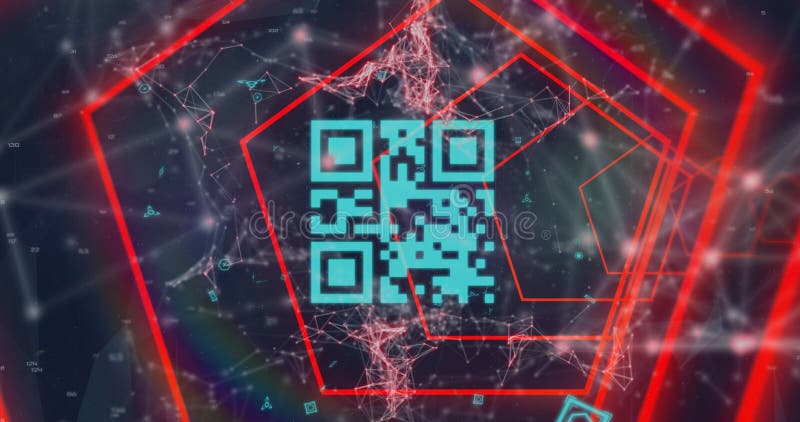Image of Red Neon Geometrical Shapes Over Qr Code and Network of ...