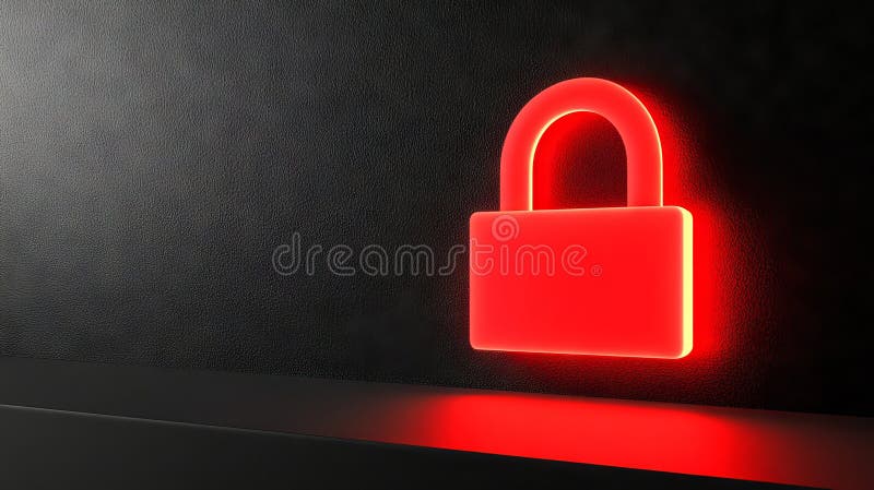 The Image of a Red Neon Lock Symbol on a Dark Surface Creates a ...