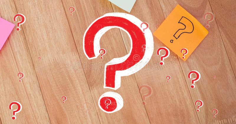 Image of Red Question Marks Over Multicolour Memo Notes on Wooden ...