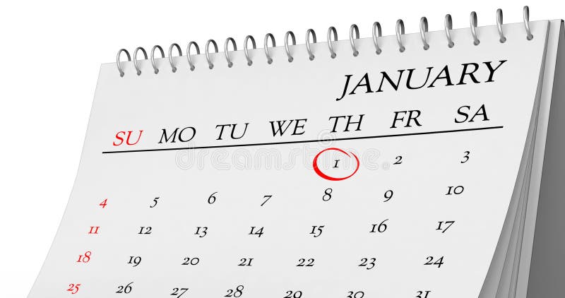 Image of Red Ring Over January 1st on a Monthly Calendar Stock ...