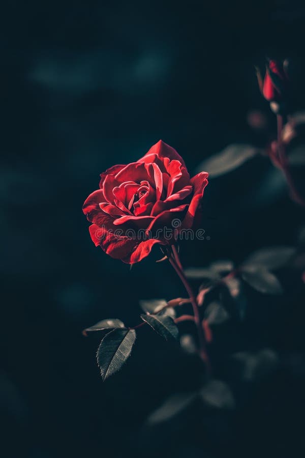 Image of a Red Rose from a Slightly Raised Angle on a Black Background ...