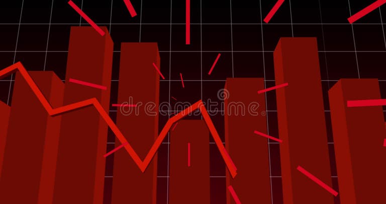 Image of Red Statistics with Red Rays Pulsating Over Grid Background ...