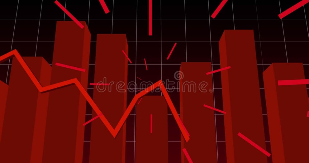 Image of Red Statistics with Red Rays Pulsating Over Grid Background ...