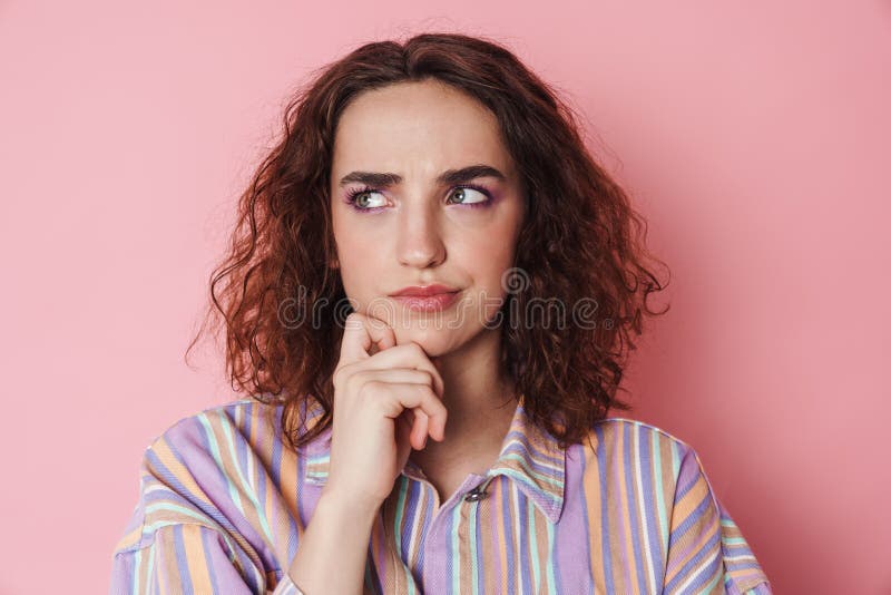 Image of Redhead Brooding Woman Thinking and Looking Aside Stock Image ...