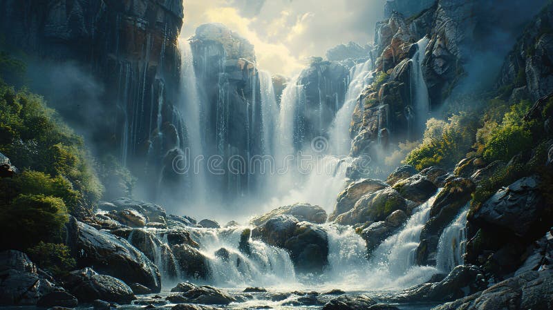 The Image Reference is a Beautiful Landscape of a Waterfall. the ...