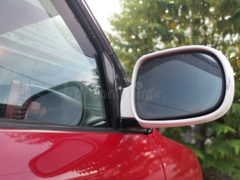 Reflective Car Side Mirror Park by the Street Stock Photo - Image of ...