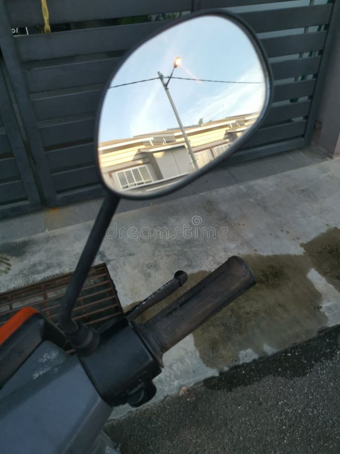 Reflective Car Side Mirror Park by the Street Stock Photo - Image of ...