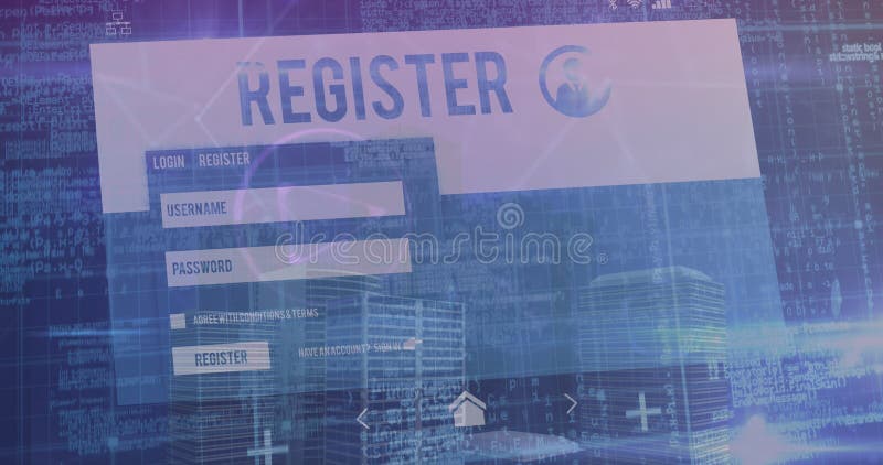 Image of Register Card, Icons and Data Processing Over Cityscape Stock ...