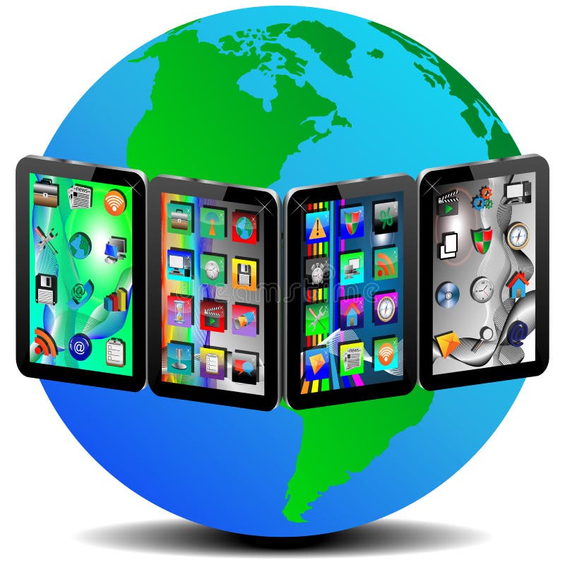 Tablets and Earth stock illustration. Illustration of glossy - 29736106