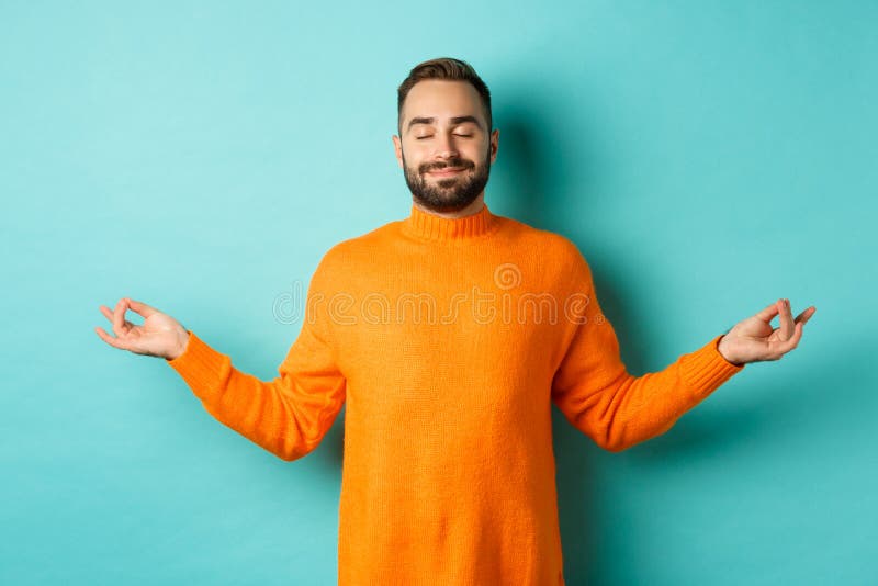 Image of Relaxed and Relieved Man Close Eyes and Smiling, Feeling ...