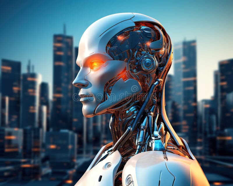 Rendering of a Robot Thinking. Stock Illustration - Illustration of ...