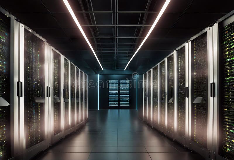 Image Rendering 3d Center Data System Server Blade Rows Datum Rack Network Cloud Computing